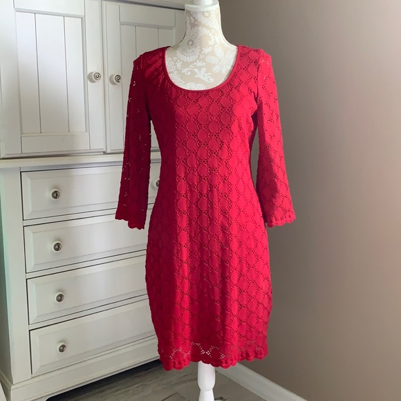 Ronni Nicole | Dresses | Ronni Nicole Red Patterned Bell Sleeve Dressm ...